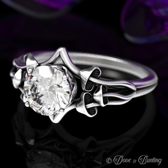 Moissanite Sterling Engagement Ring Mushroom Engagement Ring Silver Mushroom Ring Botanical Engagement Ring Moissanite Wedding Ring 7003 Etsy