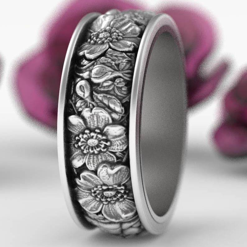 Sterling Rose Ring Flower Wedding Band Rose Ring Nature - Etsy