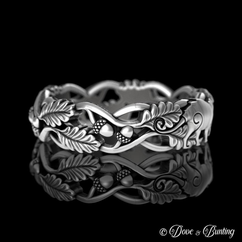 Silver Opossum & Forest Ring, Sterling Virginia Possum Wedding Band ...