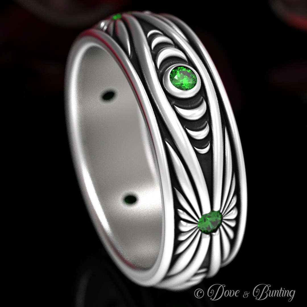 Moon Phase Ring, Sterling Silver Moon Ring, Emerald Silver Moon Ring ...