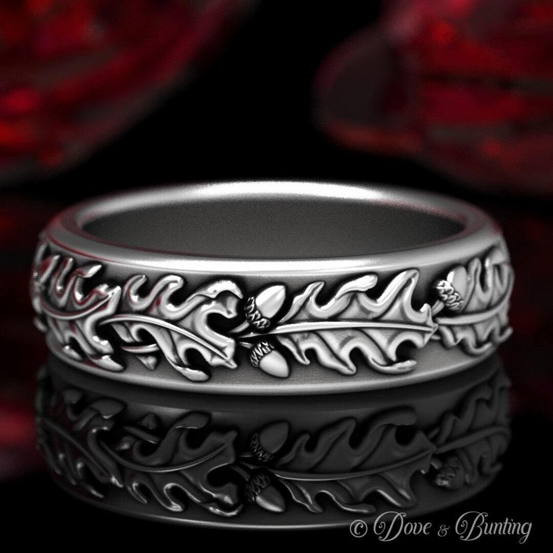 Sterling Silver Oak Ring, Nature Wedding Ring, Oak Leaf Ring, Silver Leaf Ring, Silver Acorn ...