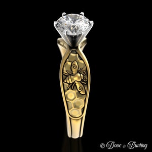 Gold Honey Bee Engagement Ring, Moissanite 10K 14K Bumblebee Solitaire ...