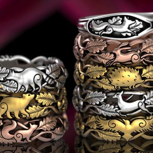 Groom's Gold Badger Wedding Band, 10K 14K Gold Mens Badger Spirit ...