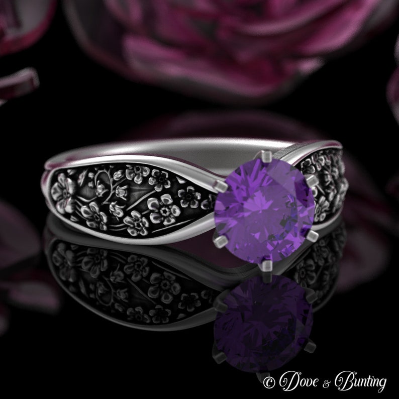Amethyst Forget-me-not Engagement Ring, Bridal Flower Wedding Ring ...