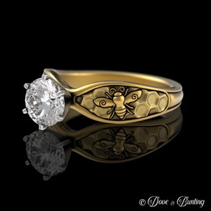 Gold Honey Bee Engagement Ring, Moissanite 10K 14K Bumblebee Solitaire ...