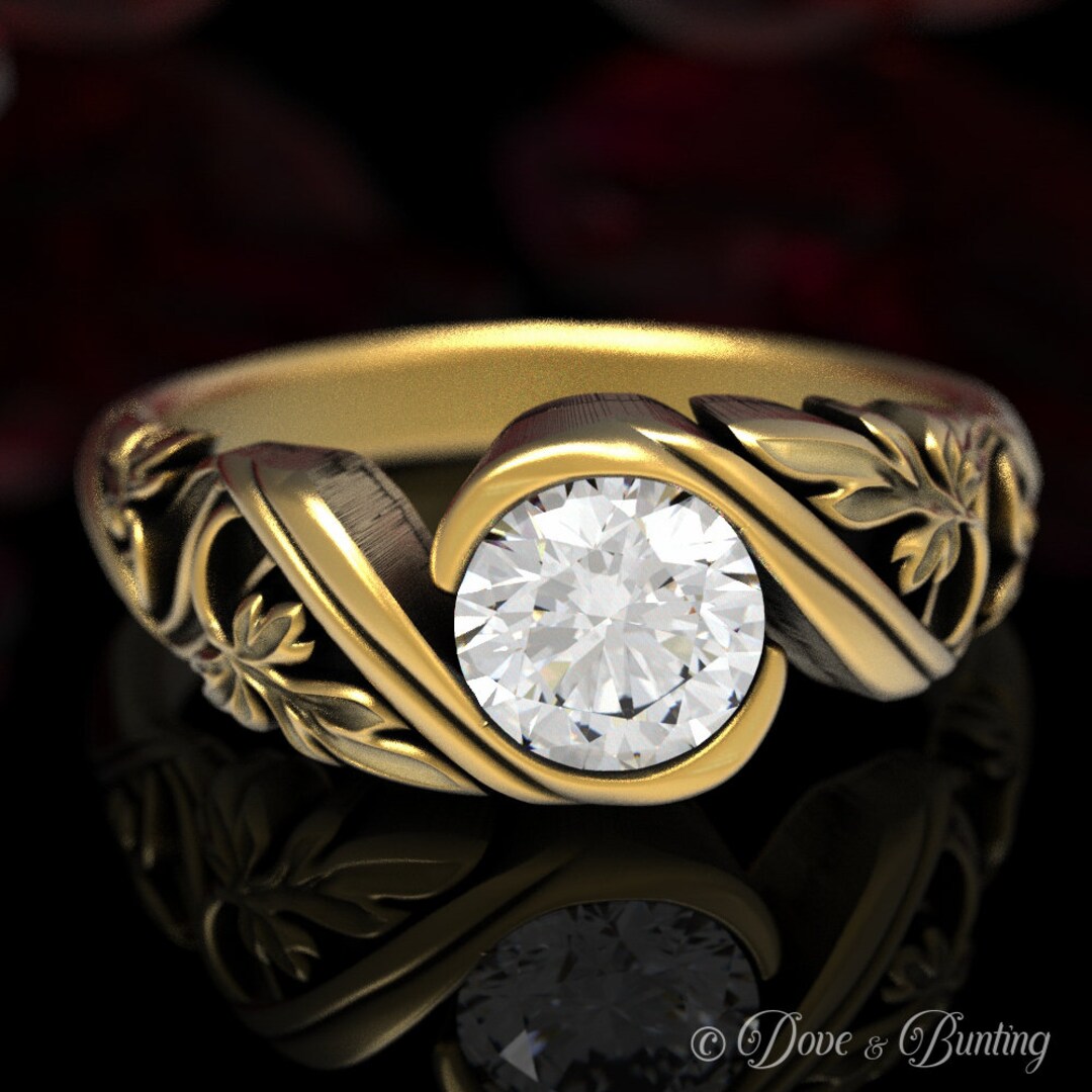Botanical Engagement Ring, Nature Engagement Ring, Moissanite & Gold ...