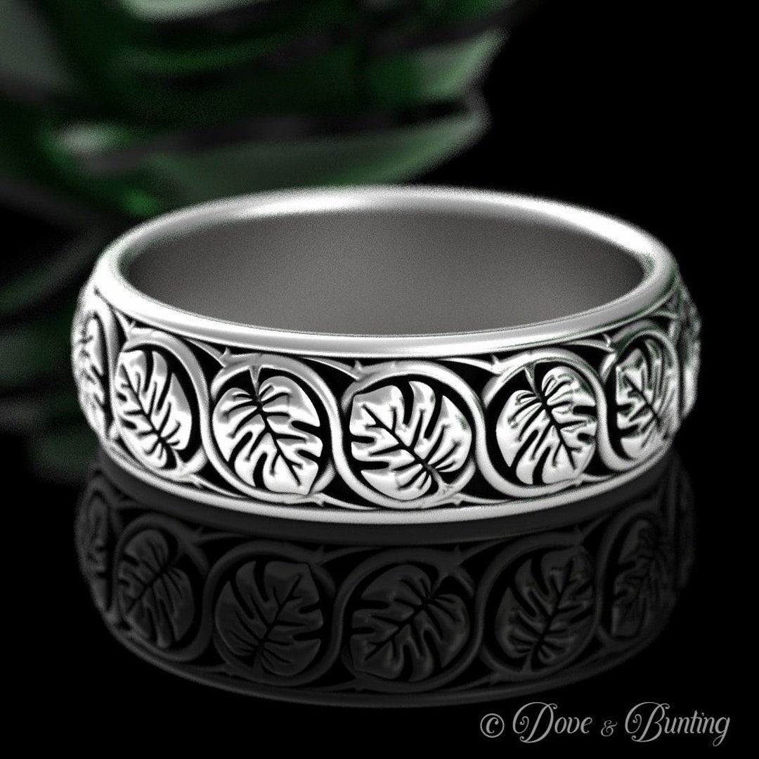 Sterling Monstera Ring, Naure Wedding Band, Silver Monstera Plant ...