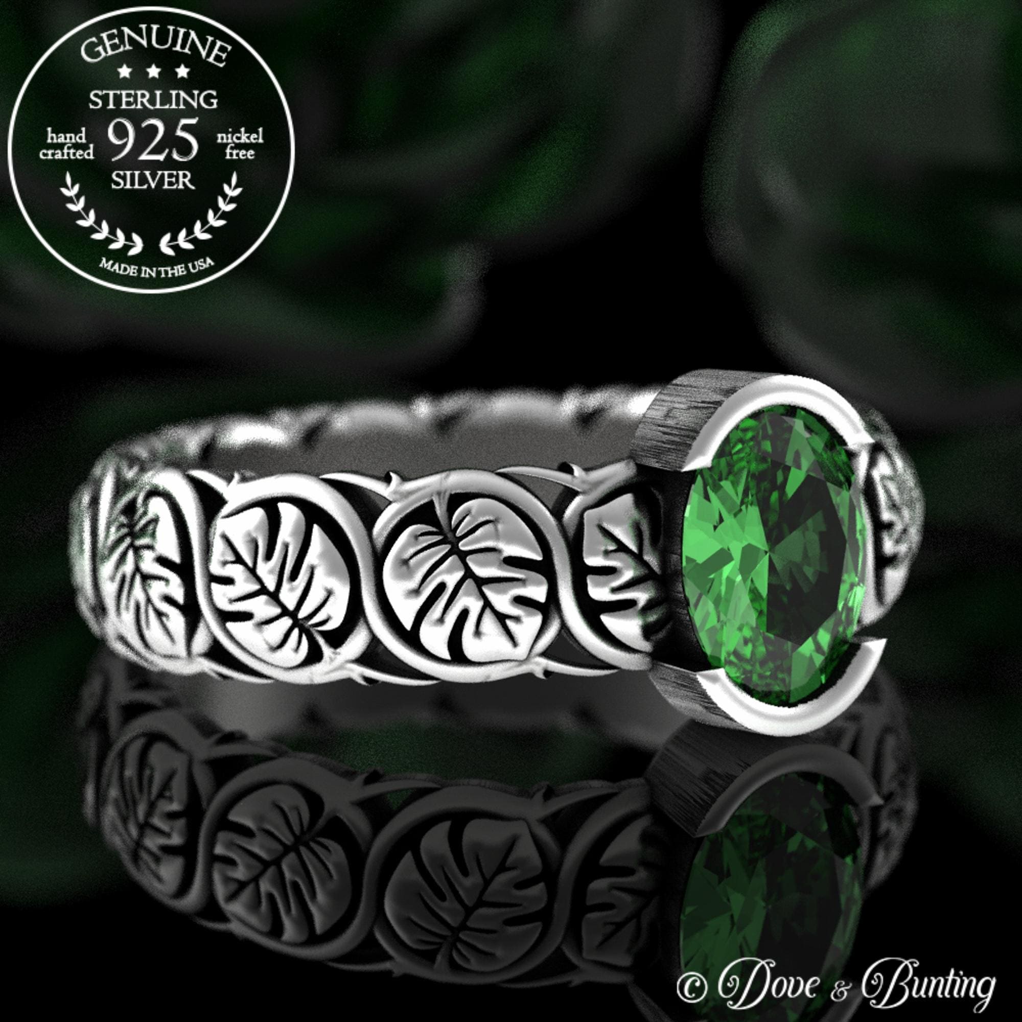 Emerald Monstera Engagement Ring, Sterling Amethyst Monstera Ring ...