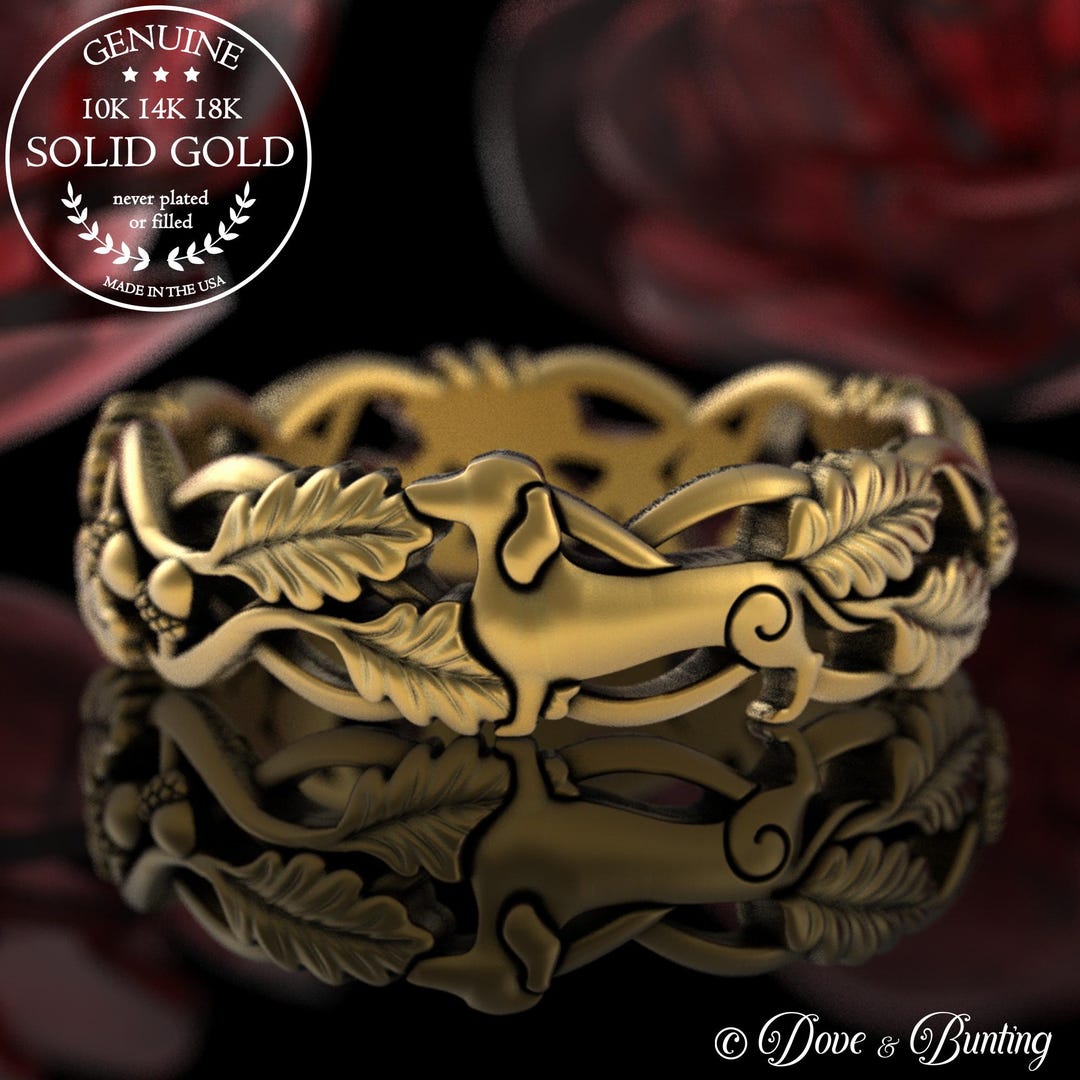 10K 14K 18K Dachshund Ring, Gold or Platinum Sausage Dog Ring, White ...