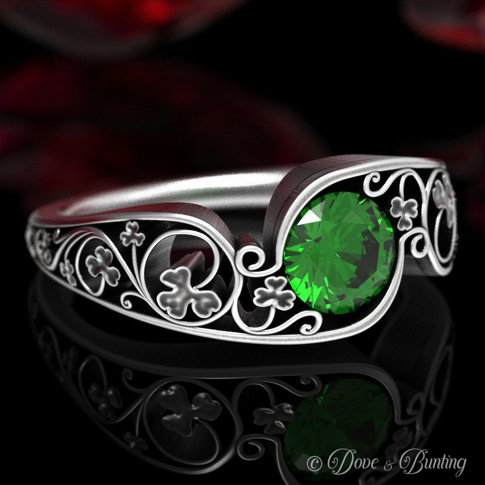 Emerald Clover Ring Clover Engagement Ring Emerald Silver - Etsy