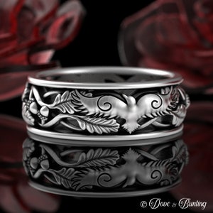 Mens Raven Ring, Sterling Crow Wedding Ring, Silver Bird Wedding Band ...