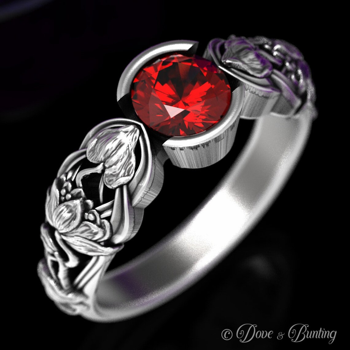 Sterling Ruby Art Nouveau Ring Ruby Engagement Ring Art | Etsy