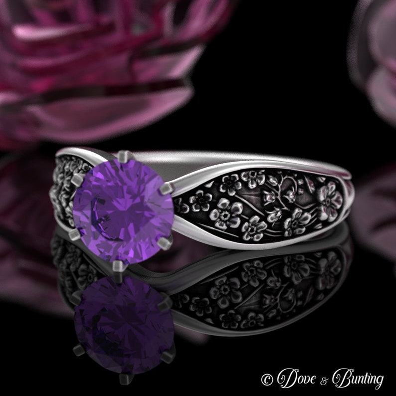 Amethyst Forget-me-not Engagement Ring, Bridal Flower Wedding Ring ...