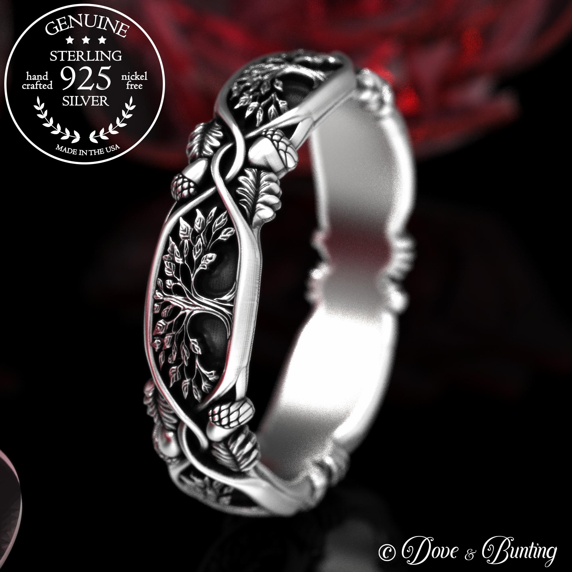 Sterling Intricate Trees & Acorn Ring, Silver Woman Botanical Forest ...