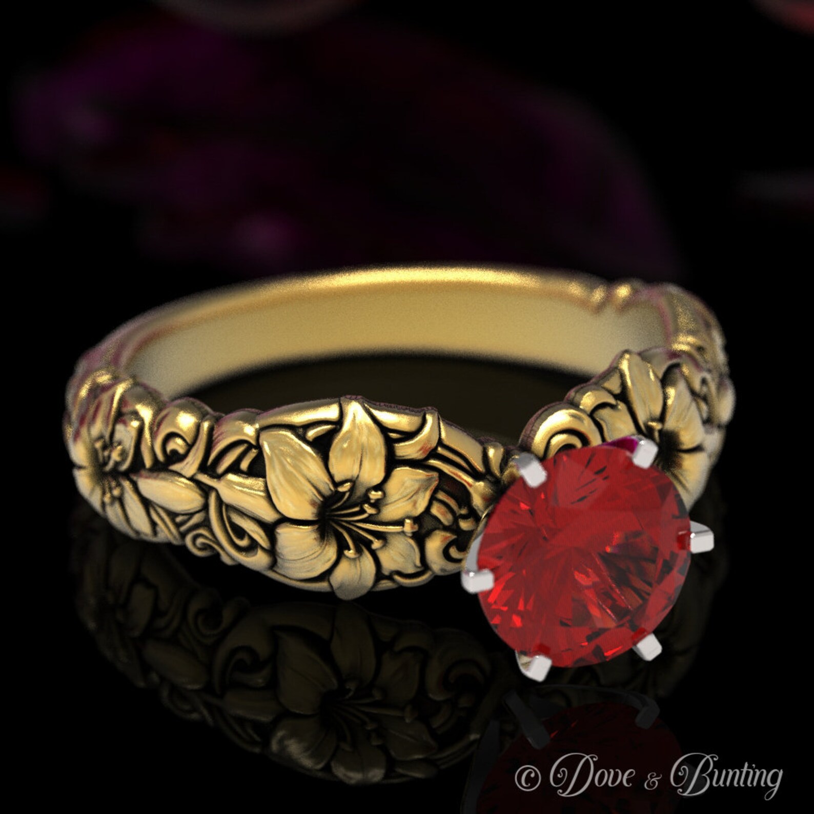 10K Ruby Lily Ring 14K Gold Floral Engagement Ruby Flower - Etsy