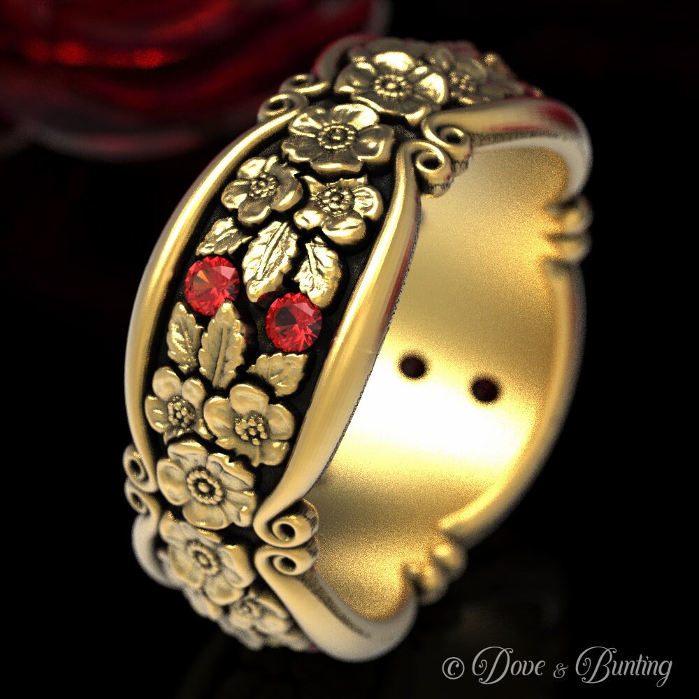 Forget-me-not Wedding Band, Sterling Wedding Ring, Silver Floral Ring ...