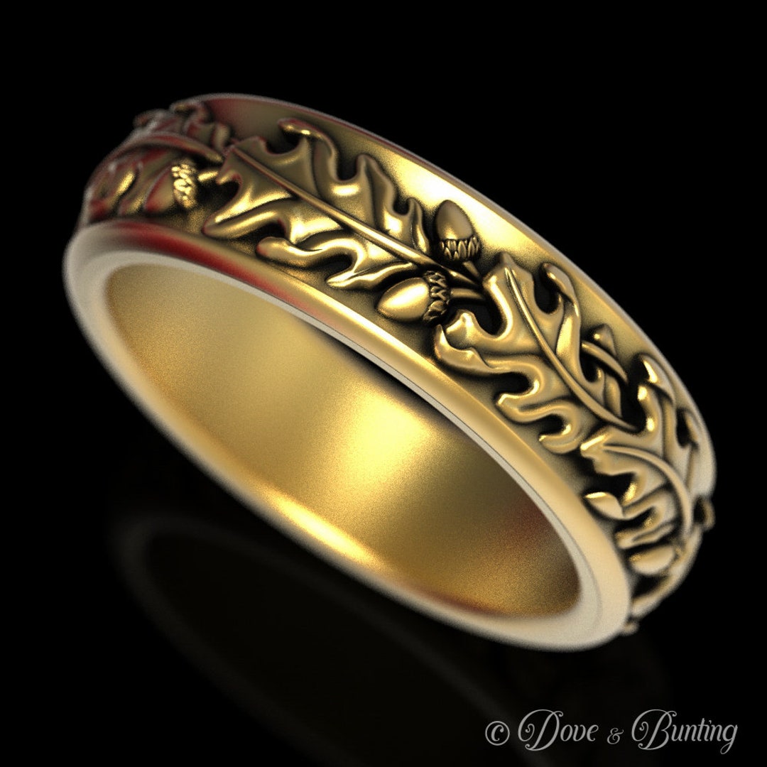 10K Oak Leaf Ring, 14K Acorn Wedding Band, 10K Gold Oak Ring, 14K ...