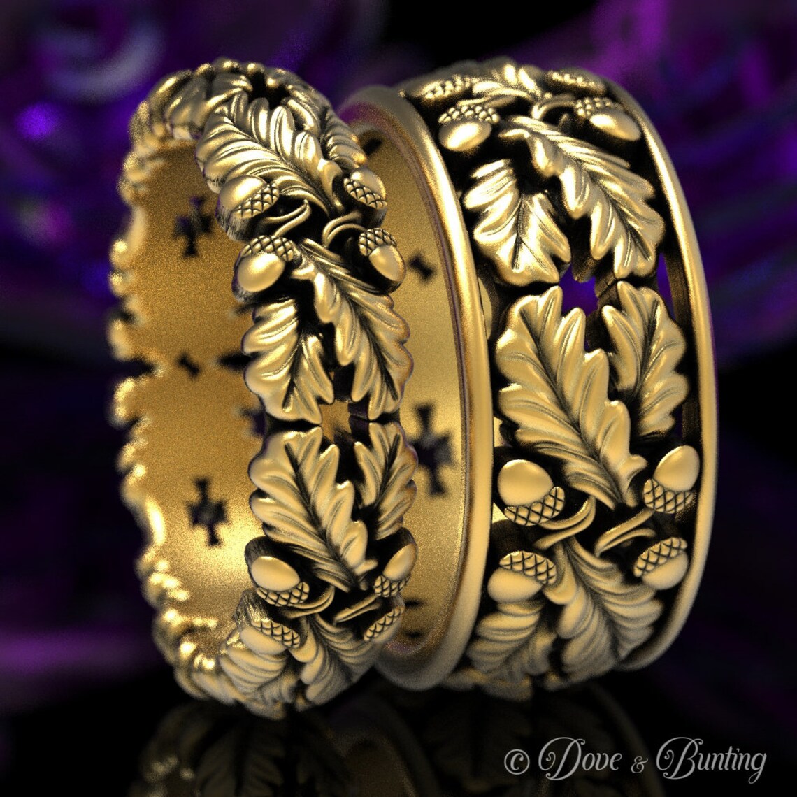 Gold Oak Tree Ring Leaf Wedding Band Gold Mens Wedding Ring | Etsy