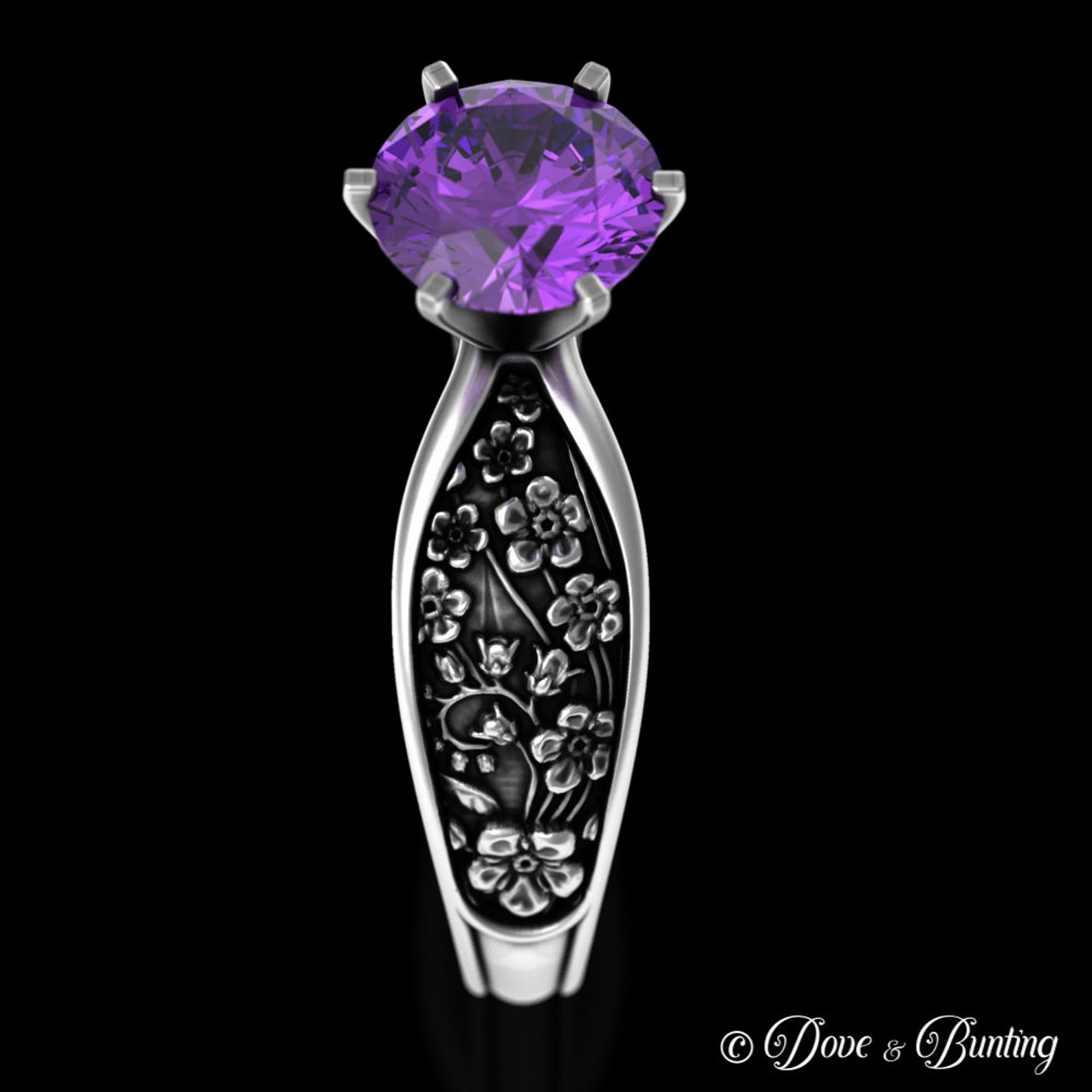 Amethyst Forget-me-not Engagement Ring, Bridal Flower Wedding Ring ...