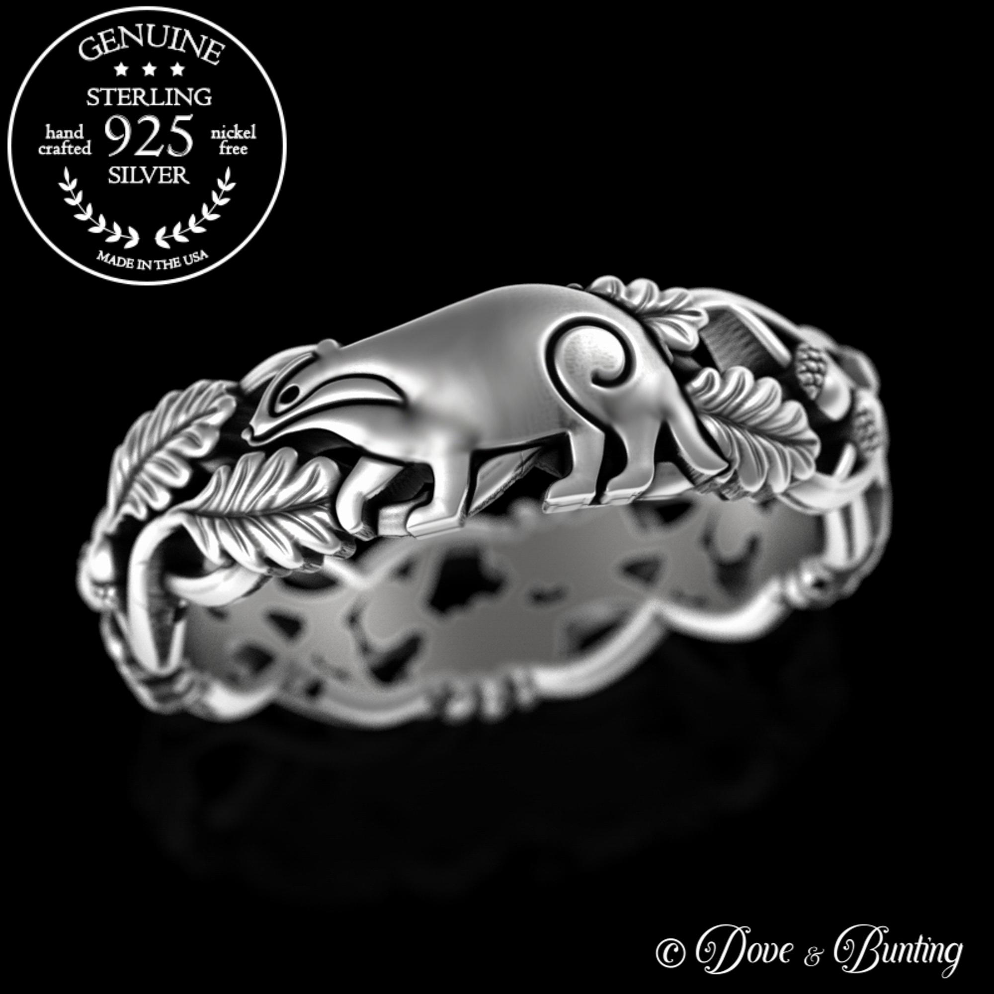 Sterling Badger Ring, Silver English Badger Wedding Band, Badger Spirit ...