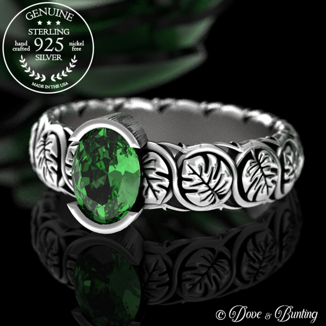 Emerald Monstera Engagement Ring, Sterling Amethyst Monstera Ring ...