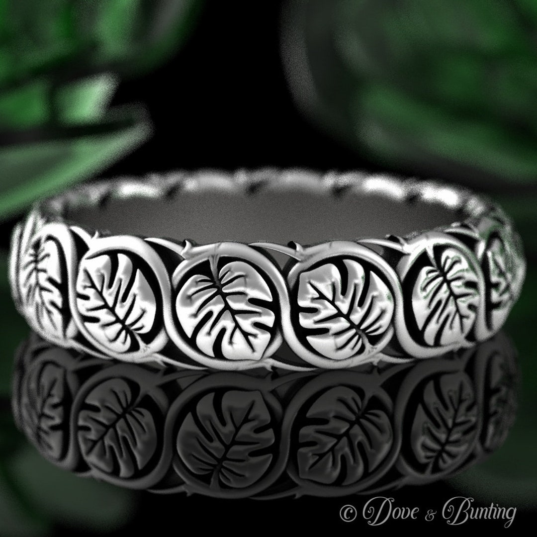 Monstera Wedding Ring, Sterling Silver Monstera Ring, Nature Wedding ...