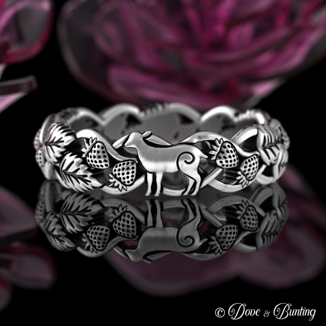Lamb & Strawberry Vine Ring, Sterling Sheep Nature Ring, Silver Wild ...