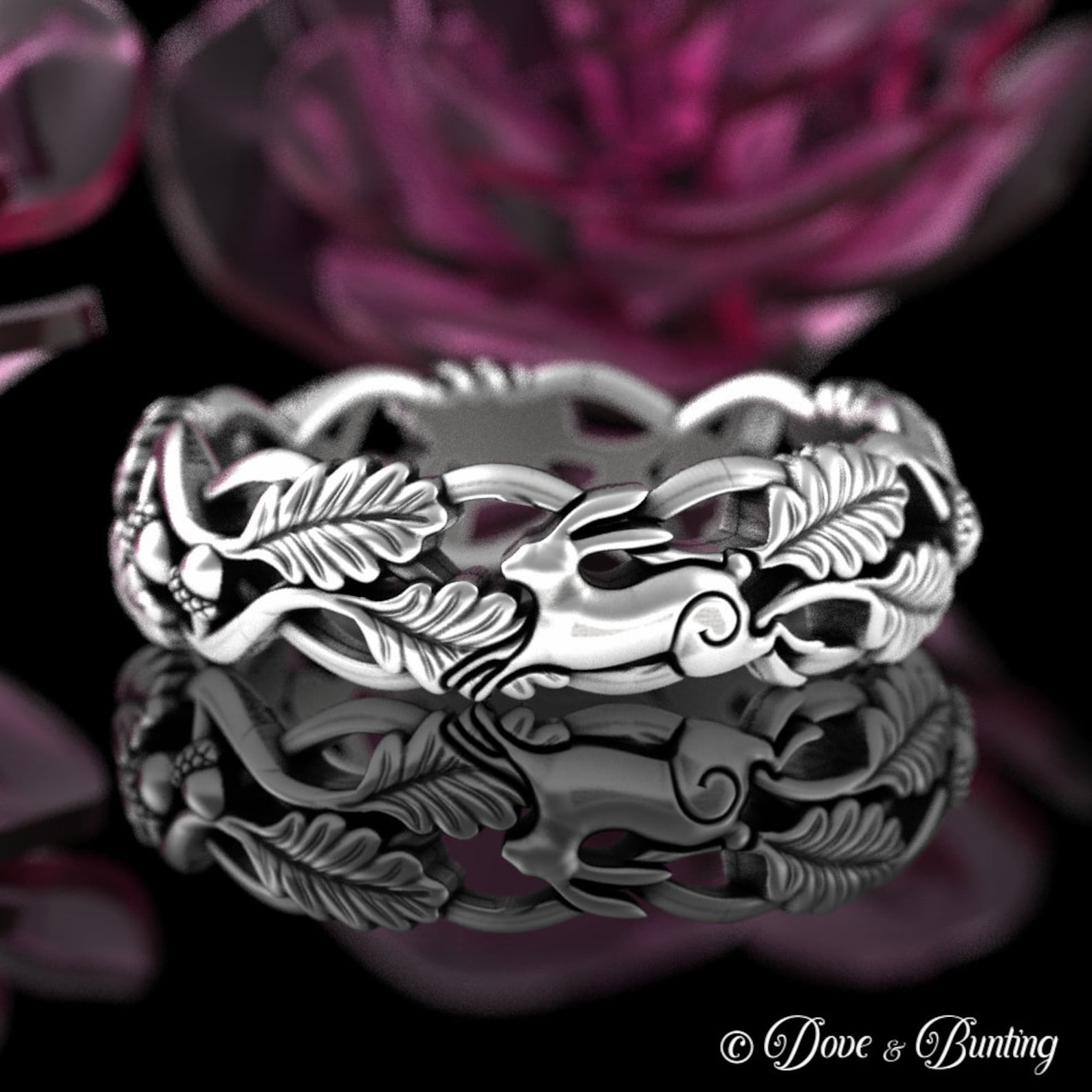 Woodland Rabbit Wedding Ring, Sterling Bunny Ring, Forest Nature Ring ...