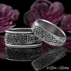 Matching Forget-me-not Wedding Ring, Sterling Silver Art Nouveau Floral ...