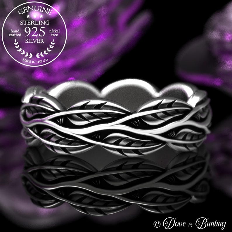 Sterling Tree Branch & Forest Leaves Wedding Band, Silver Weeping ...