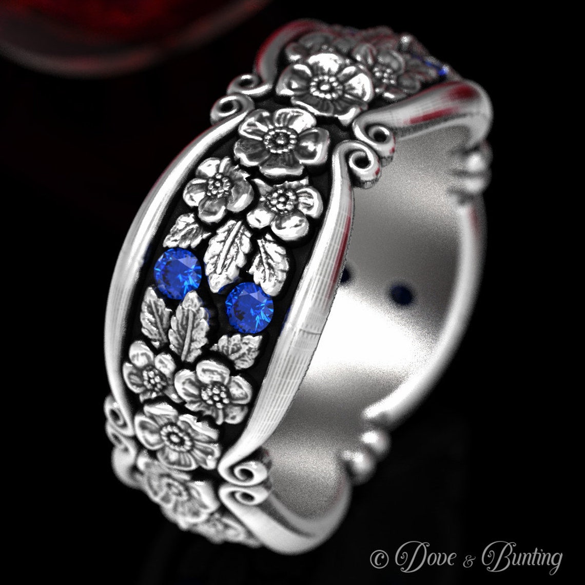 Forget-me-not Wedding Band With Sapphires Gold Flower Ring | Etsy