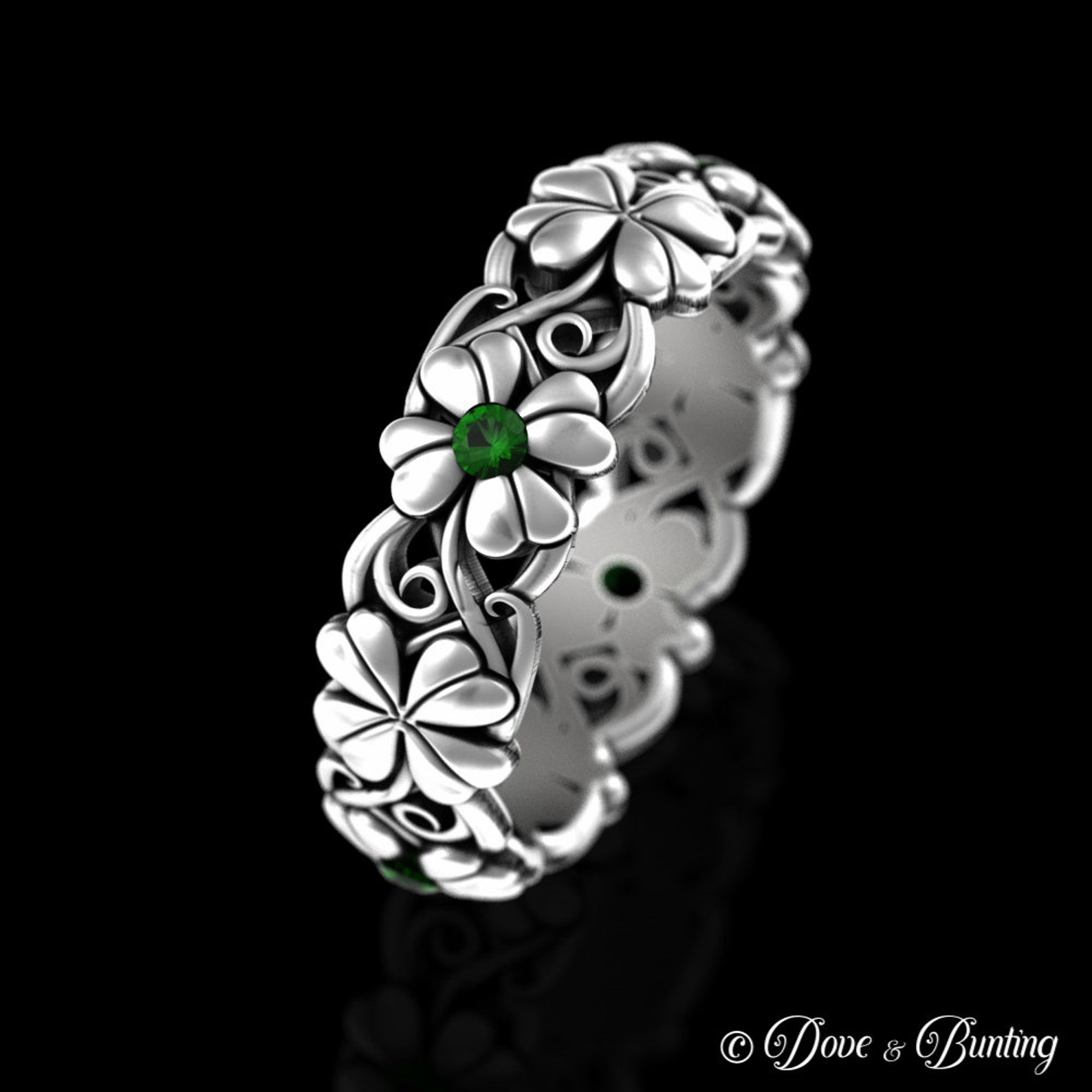 Emerald Clover Ring, Sterling Four-leaf Clover Ring, Irish Plant Ring ...