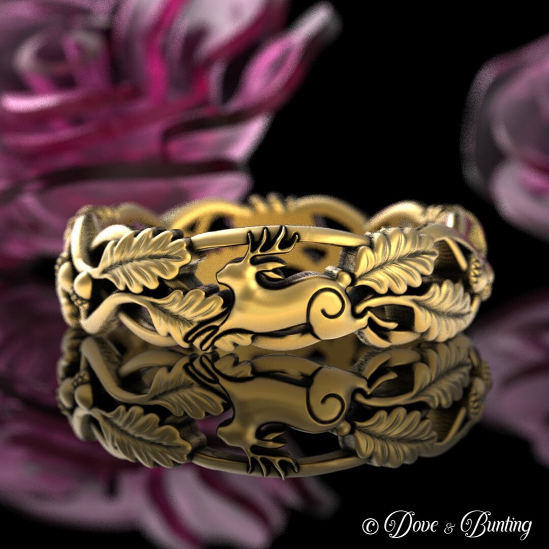 10K Gold Jackalope Ring, 14K Antler Bunny Ring, 18K Forest Rabbit ...