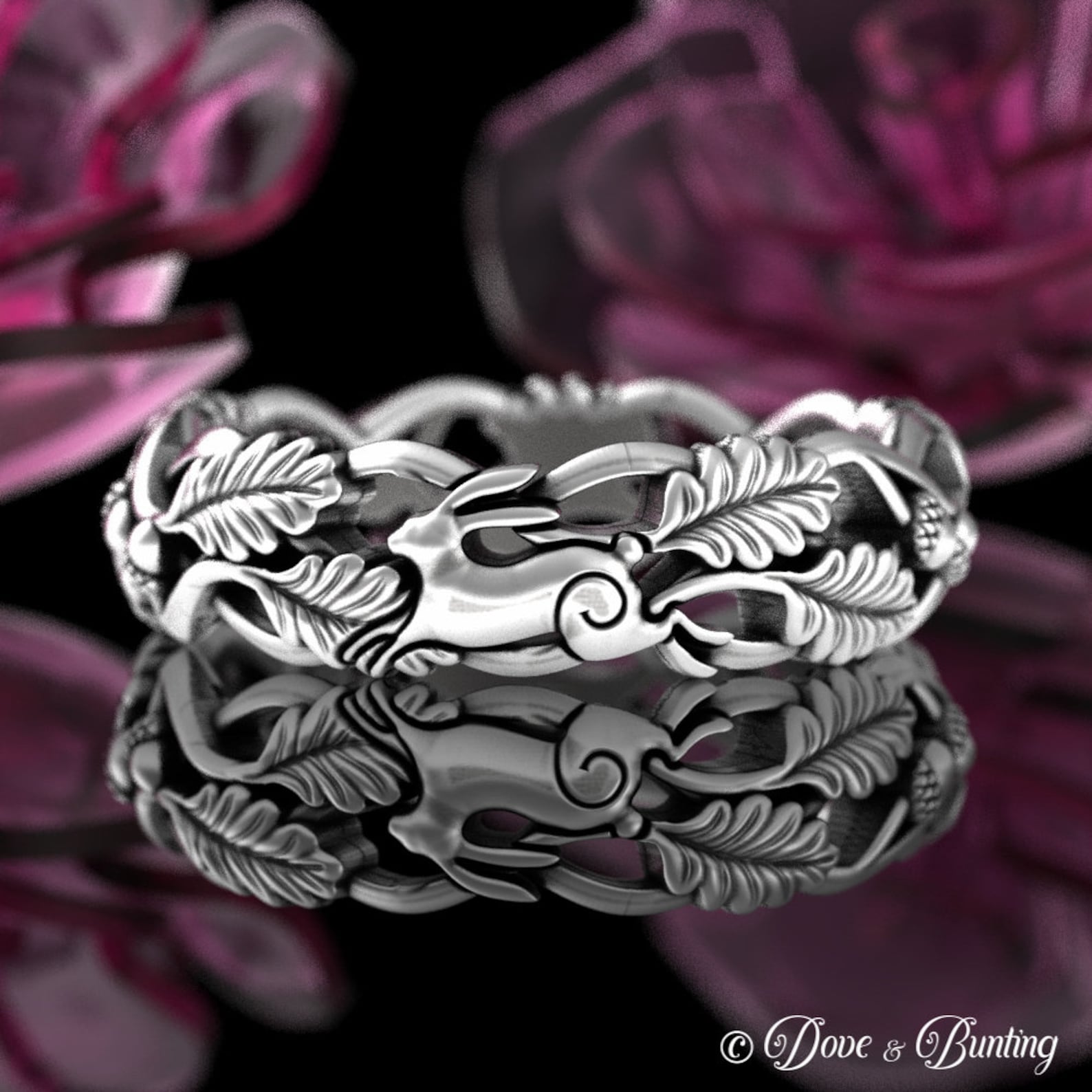 Woodland Rabbit Wedding Ring, Sterling Bunny Ring, Forest Nature Ring ...