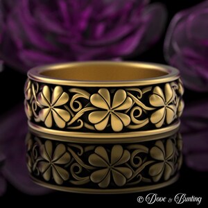 Mens Style Gold Four Leaf Clover Ring, 10K 14K Shamrock Groom Ring ...