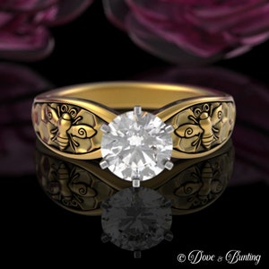 Gold Honey Bee Engagement Ring, Moissanite 10K 14K Bumblebee Solitaire ...