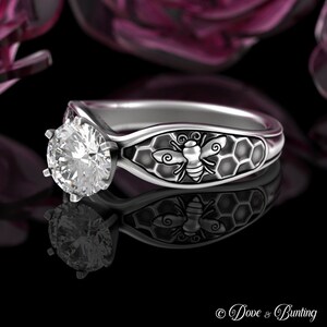 Gold Honey Bee Engagement Ring, Moissanite 10K 14K Bumblebee Solitaire ...