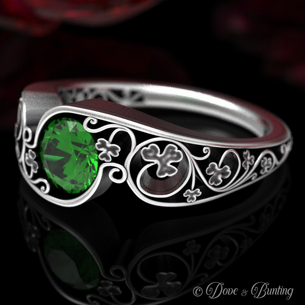 Emerald Clover Ring Clover Engagement Ring Emerald Silver | Etsy