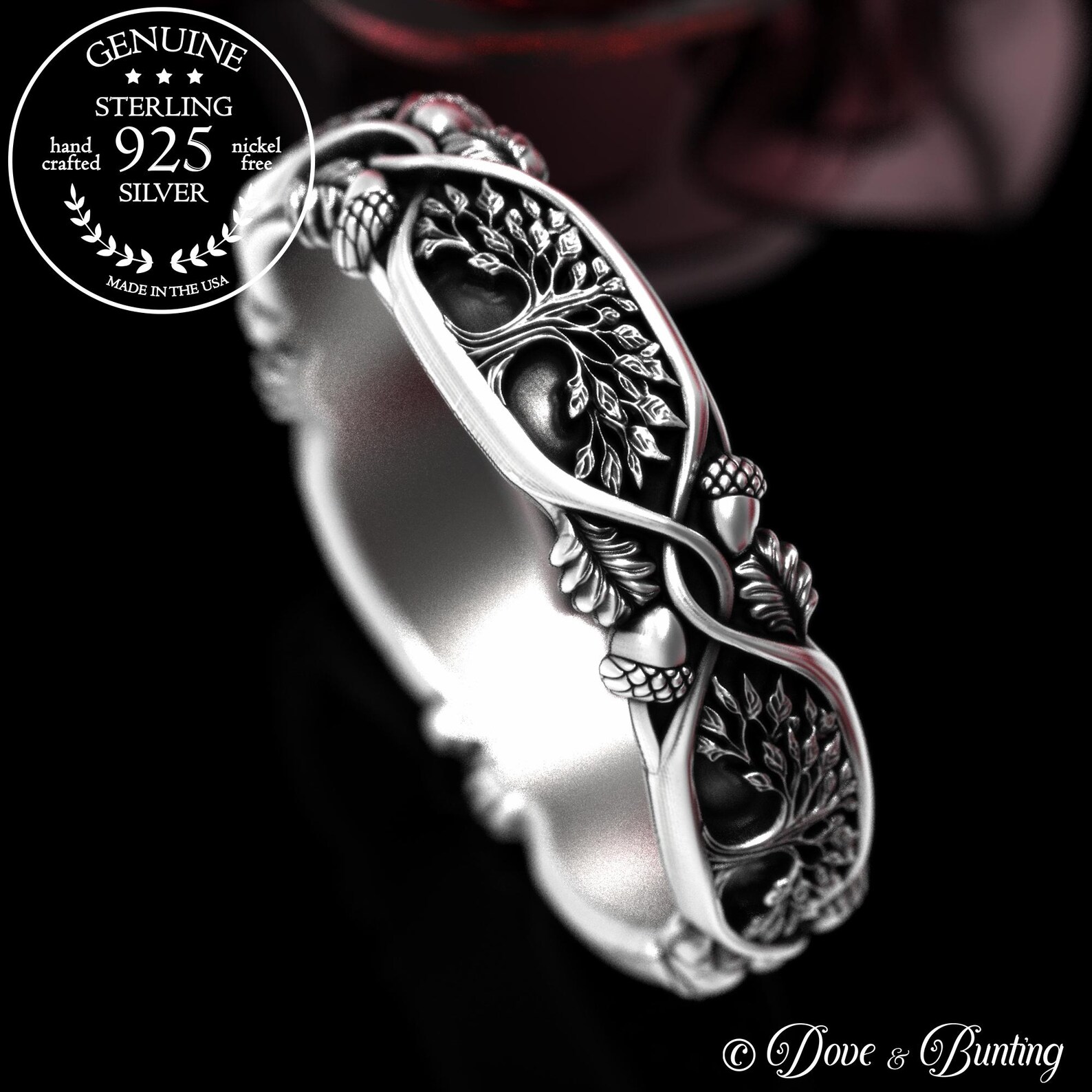 Sterling Intricate Trees & Acorn Ring, Silver Woman Botanical Forest ...