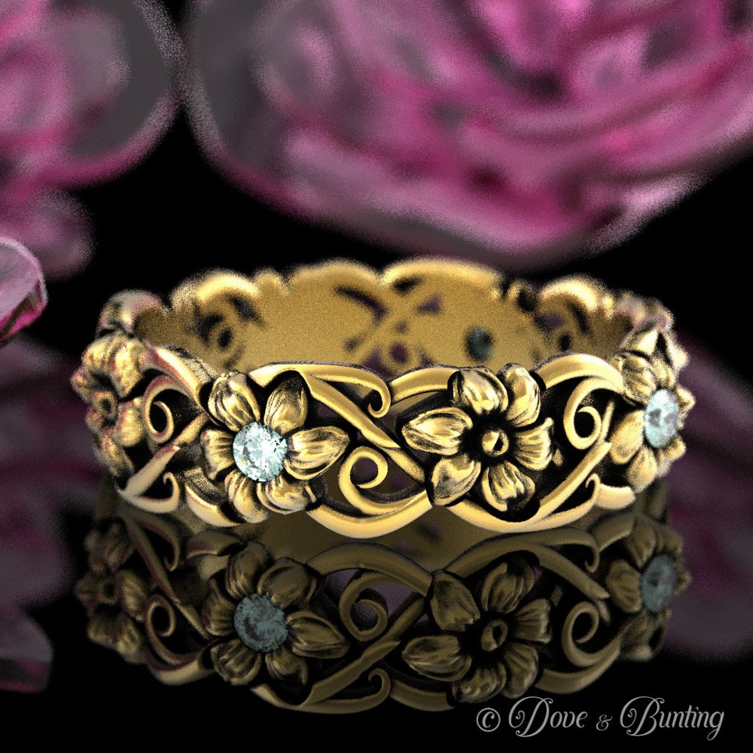 10K Moissanite Daisy Wedding Ring, 14K Gold Flower Ring, Diamond Daisy ...