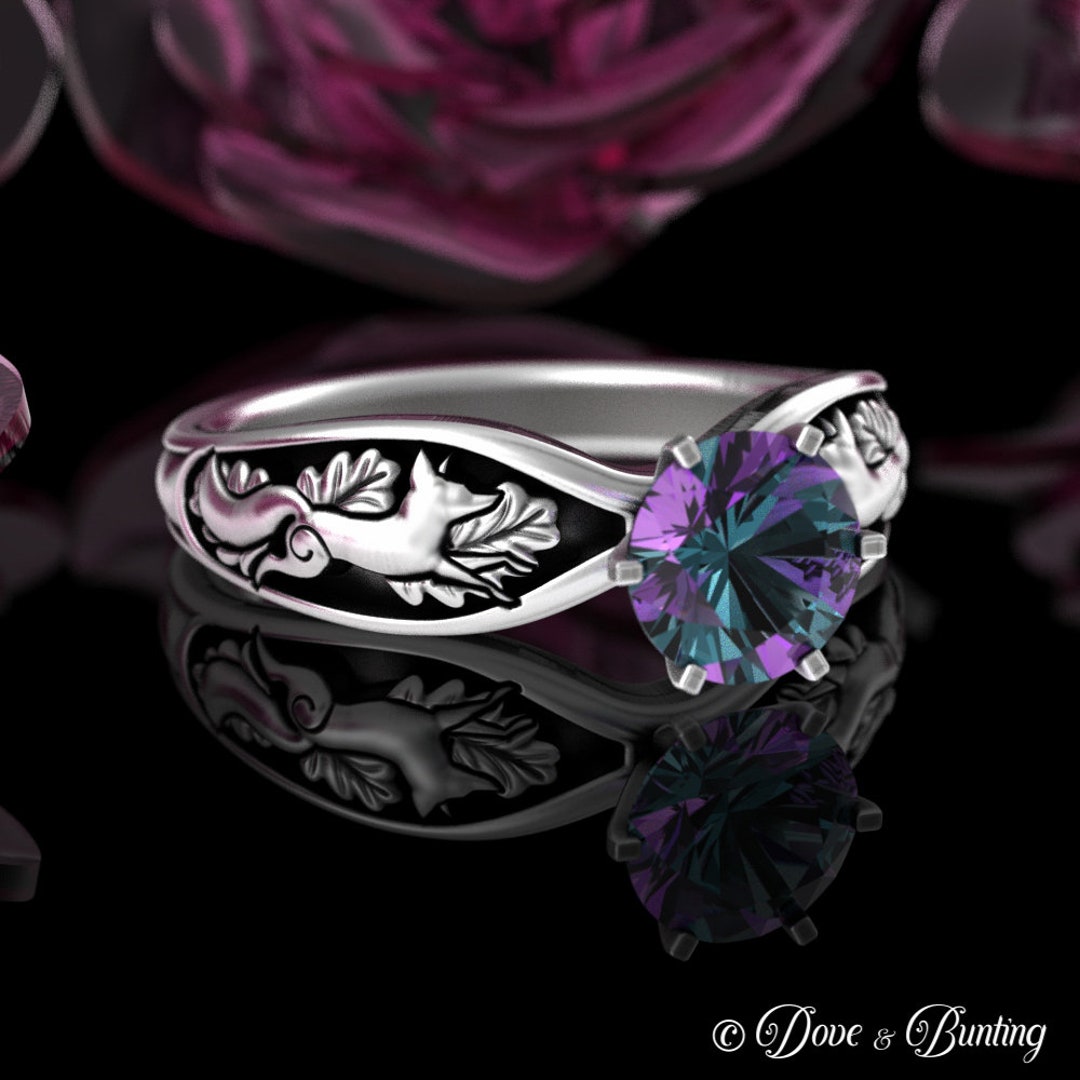 Fox Alexandrite Engagement Ring, Sterling Foxes Forest Wedding Ring ...