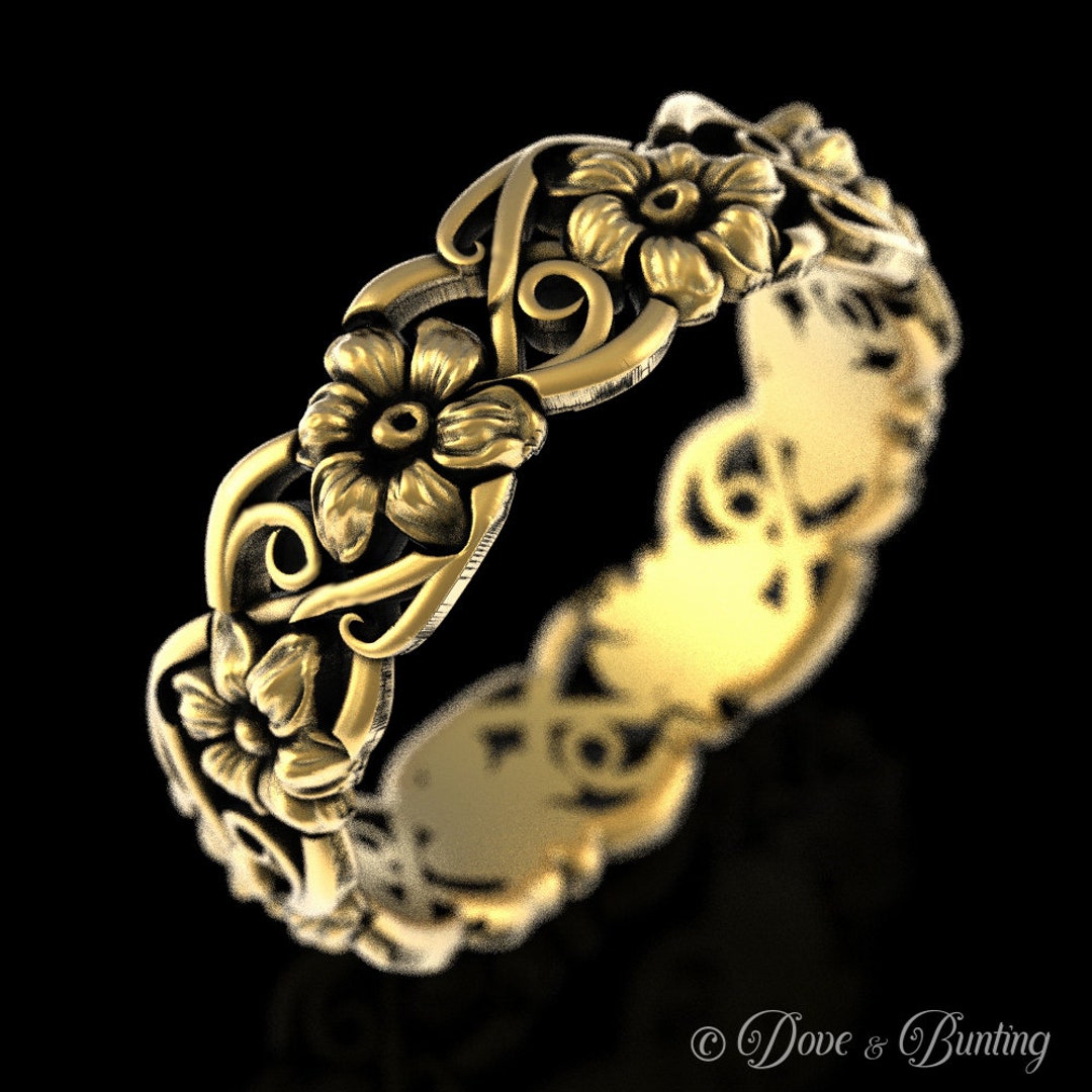 10K Daisy Wedding Ring, 14K Gold Art Nouveau Flower Ring, Yellow Daisy ...