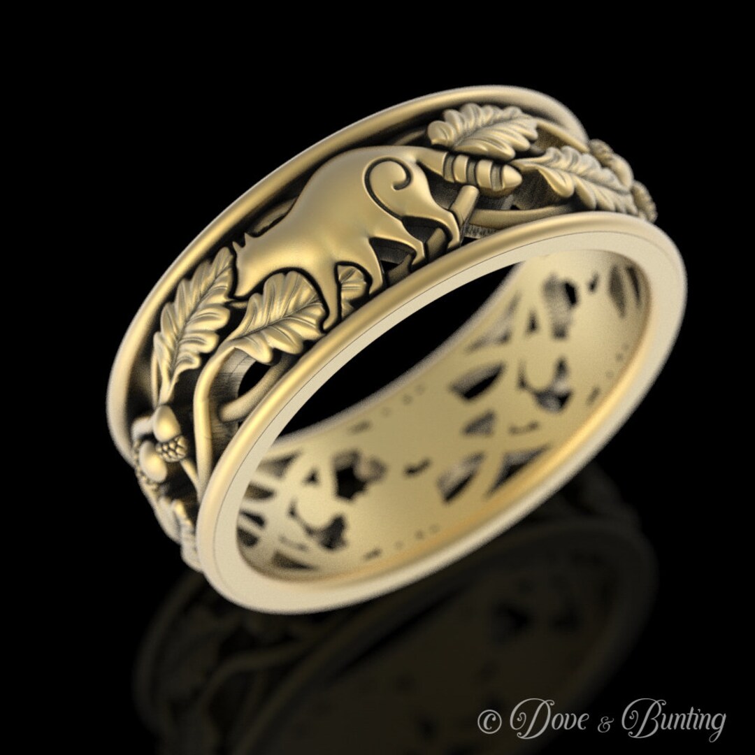 Mens 10K 14K Gold Raccoon Ring, White Gold Forest Animal Ring ...