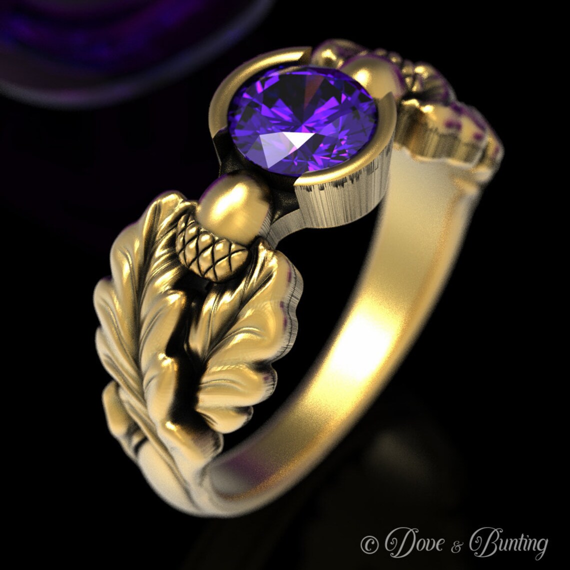 Gold Acorn Ring Gold Amethyst Engagement Ring Nature | Etsy