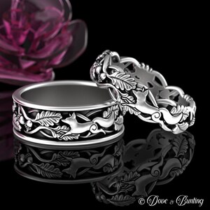 His Hers Fox Wedding Ring Set, Sterling Forest Matching Rings, Bride ...