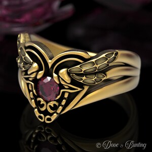 Ruby Gold Dragonfly Ring, 10K Gold Dragonfly Ring, White Gold Dragonfly ...