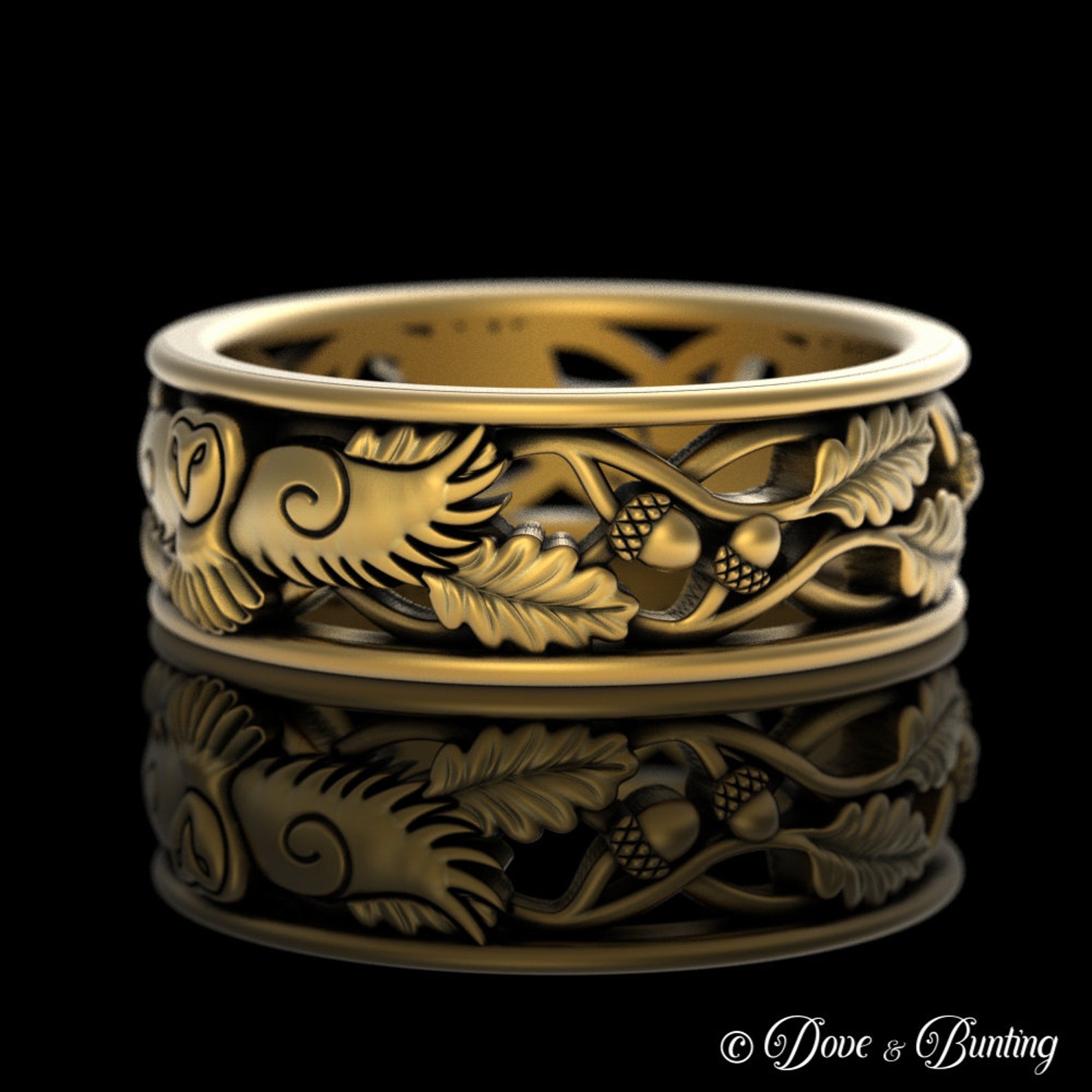 10K Gold Groom Owl Wedding Ring, 14K White Gold Mens Forest Wedding ...
