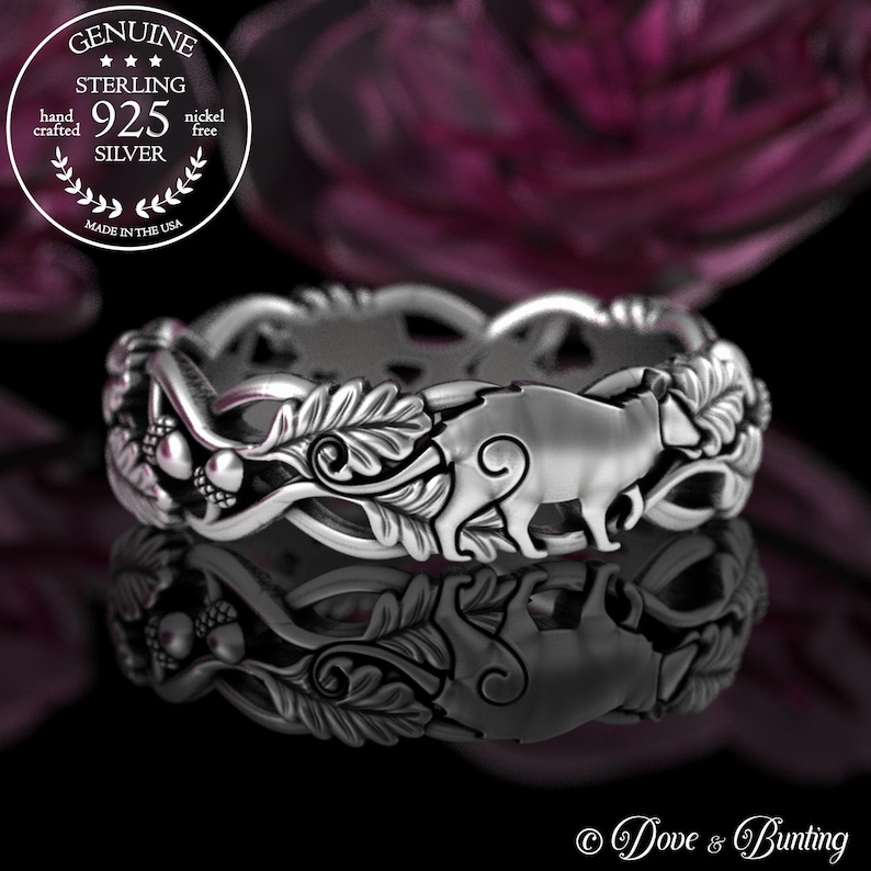Silver Opossum & Forest Ring, Sterling Virginia Possum Wedding Band ...