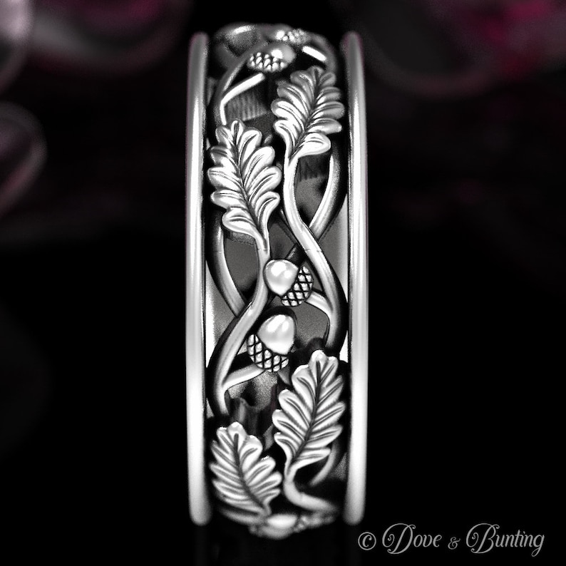 Mens Oak Leaf Ring, Sterling Silver Mens Ring, Nature Wedding Band ...