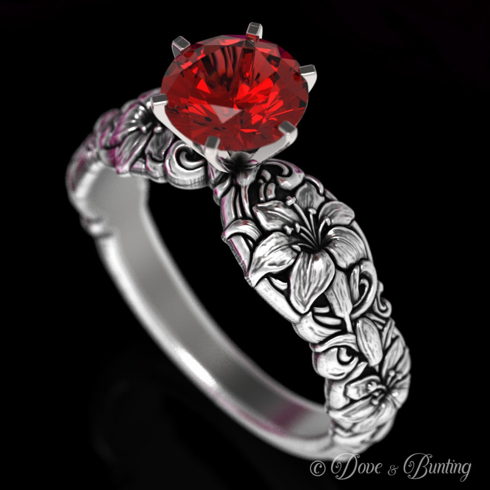 10K Ruby Lily Ring 14K Gold Floral Engagement Ruby Flower - Etsy